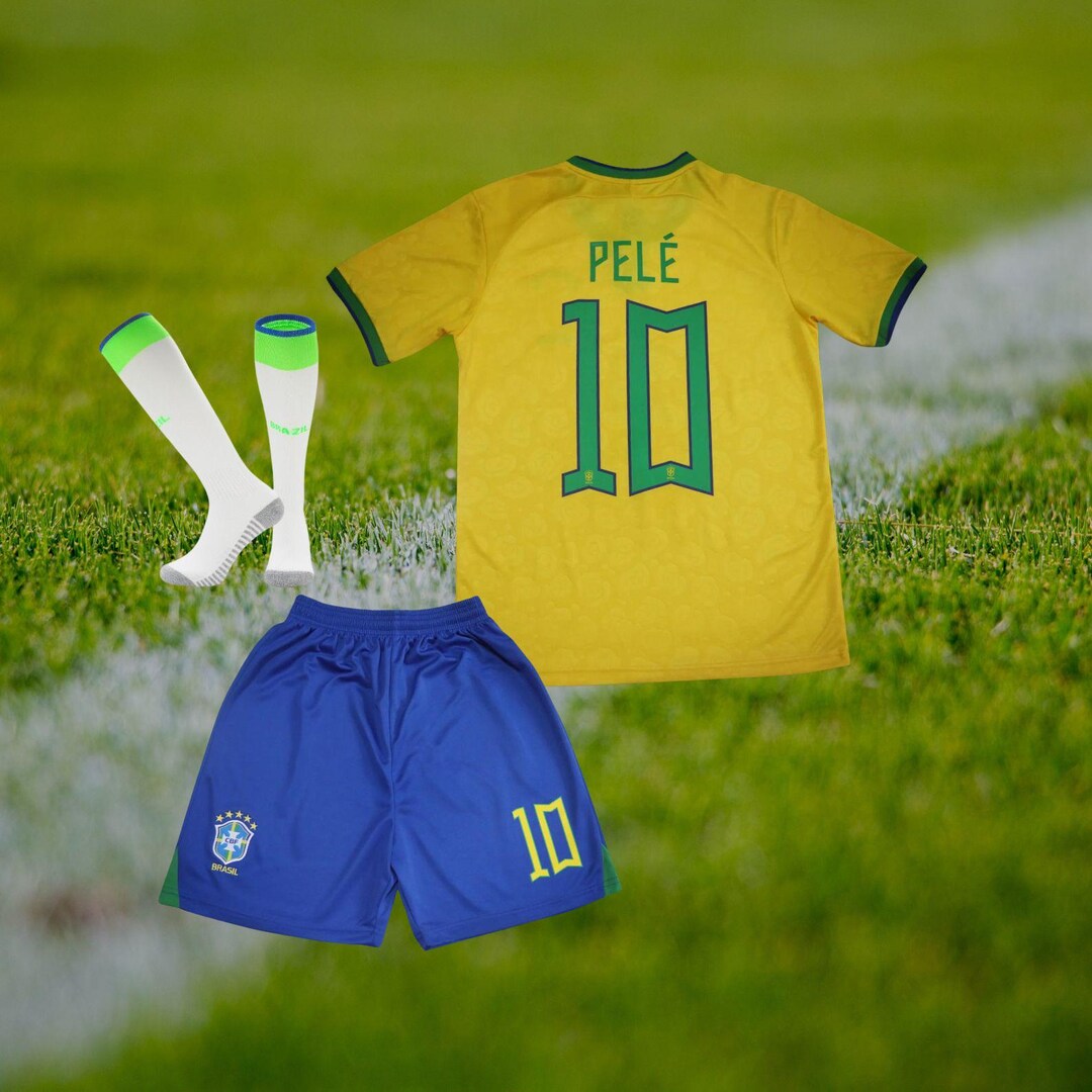 Pele Brasil Kids Soccer Jersey Kit | 22 Home Edition | Jersey Shorts ...