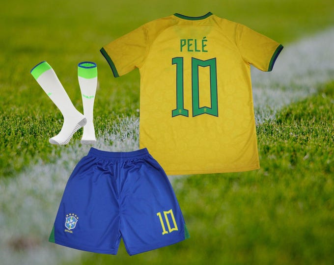 Pele Brasil Kids Soccer Jersey Kit | 22 Home Edition | Jersey Shorts ...