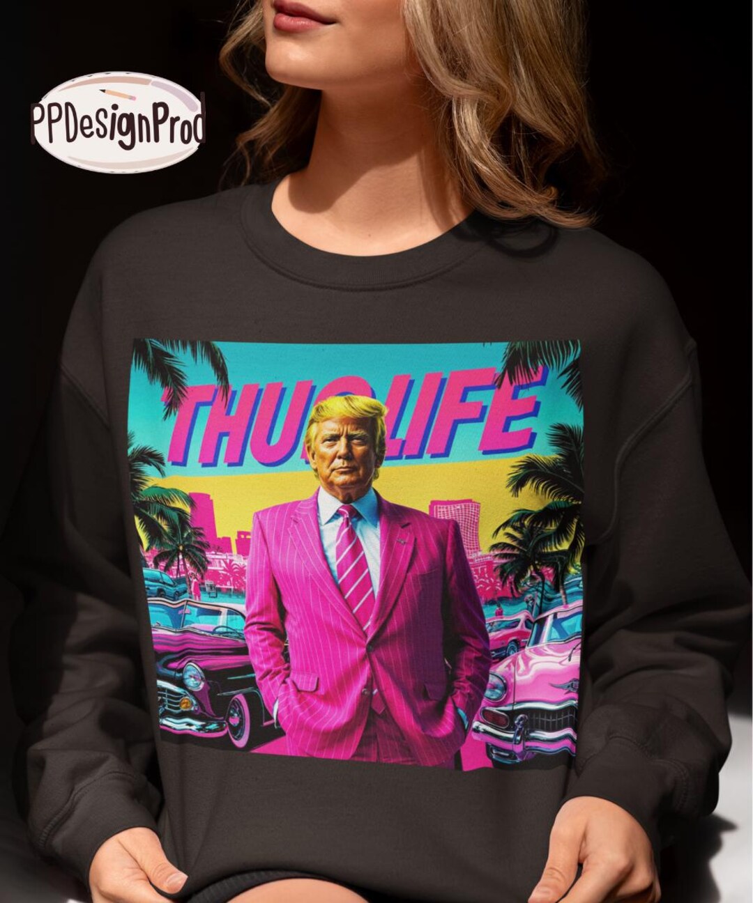 Thug Life Trump PNG Retro Neon Aesthetic Digital Download, Vaporwave ...
