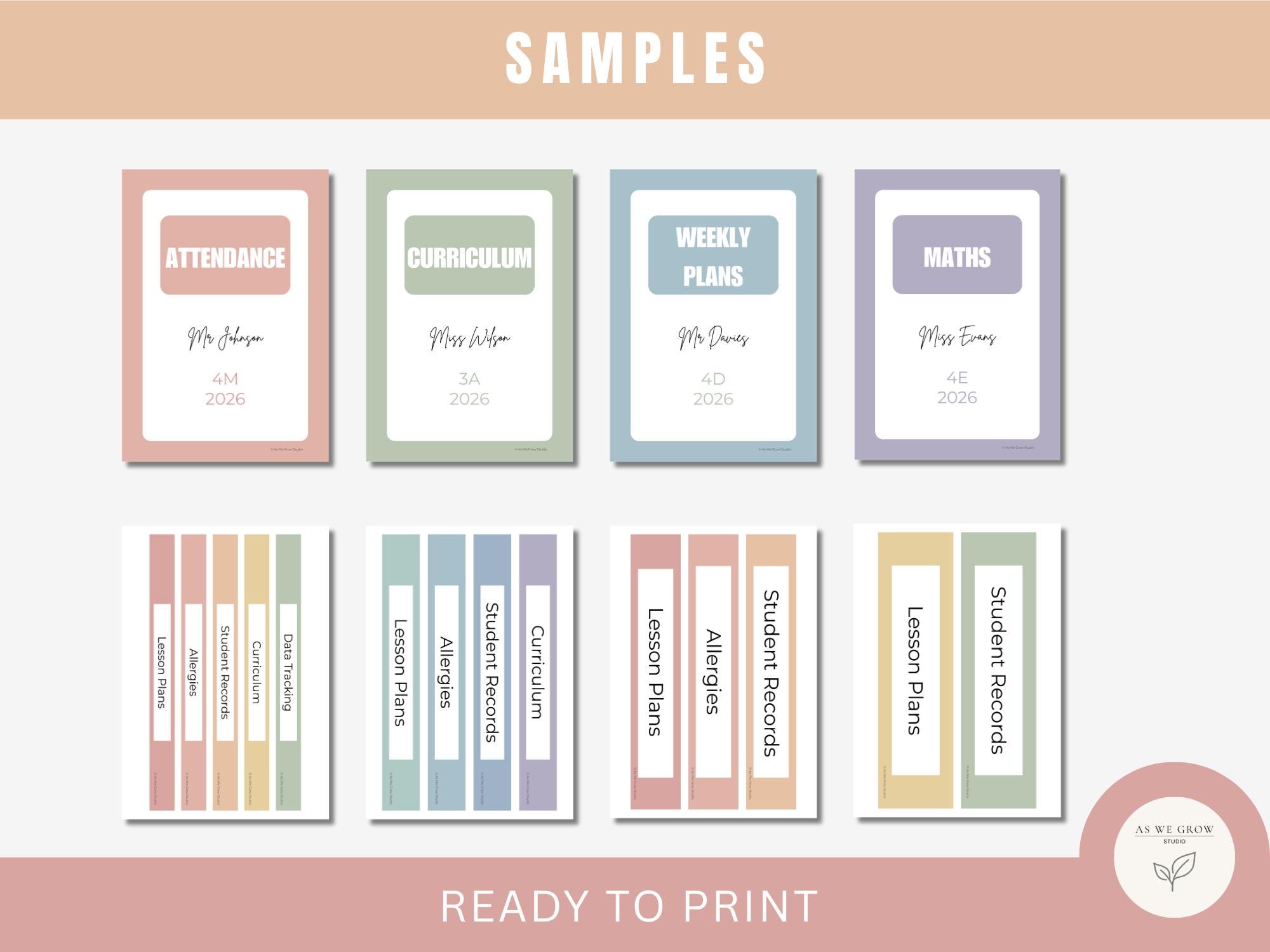 Editable Teacher Binder Covers & Spine Labels | Gentle Bloom Canva ...
