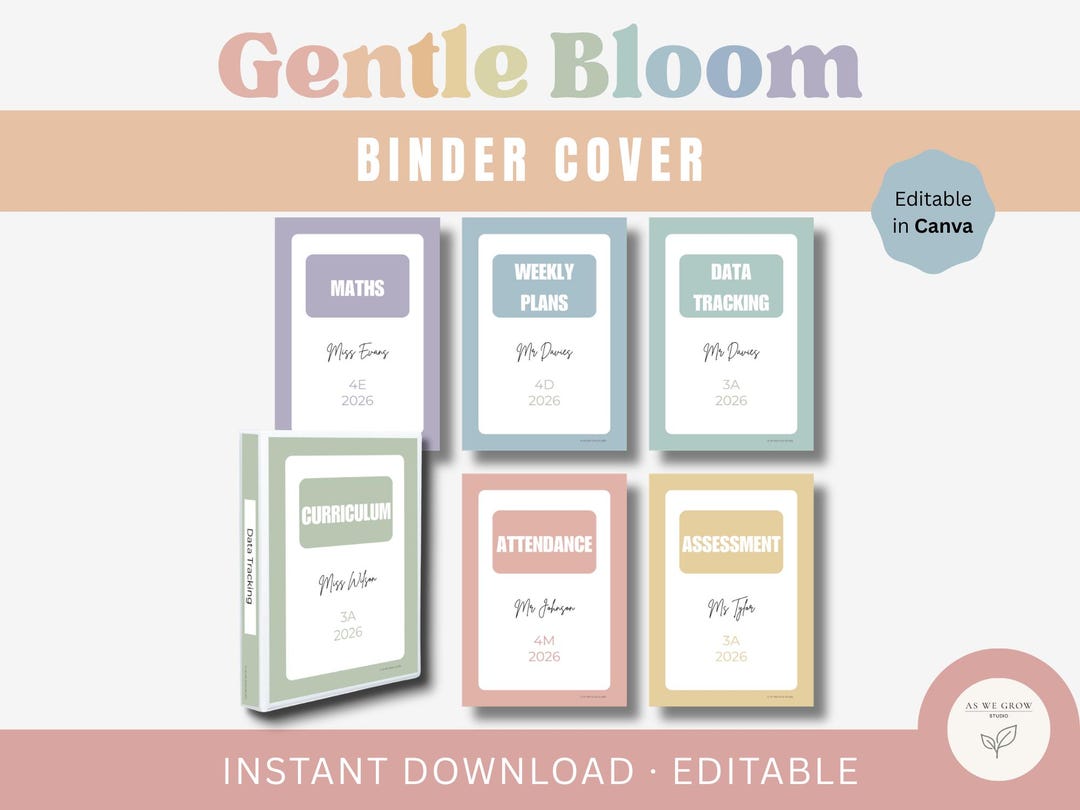 Editable Teacher Binder Covers & Spine Labels | Gentle Bloom Canva ...