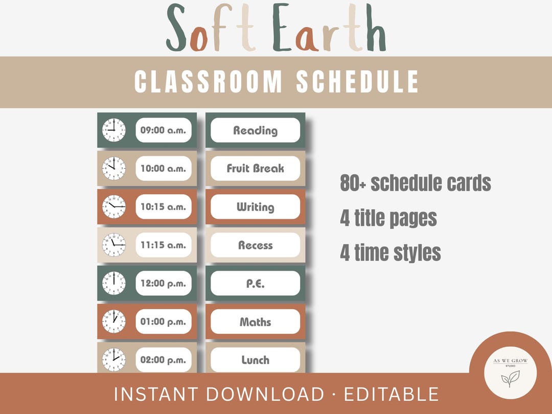 Editable Classroom Schedule Cards, SOFT EARTH Terracotta Daily Routine ...