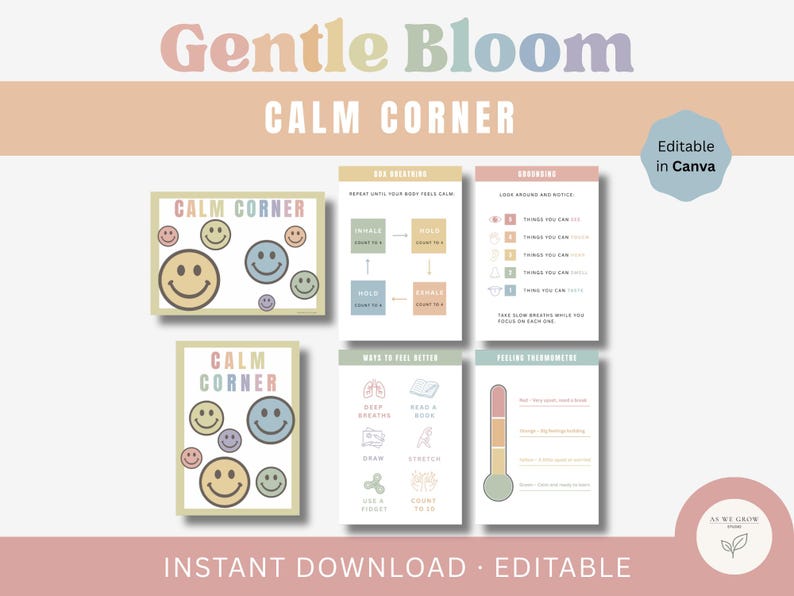 Calm Corner Posters | SEL Classroom Decor, Breathing, Grounding ...