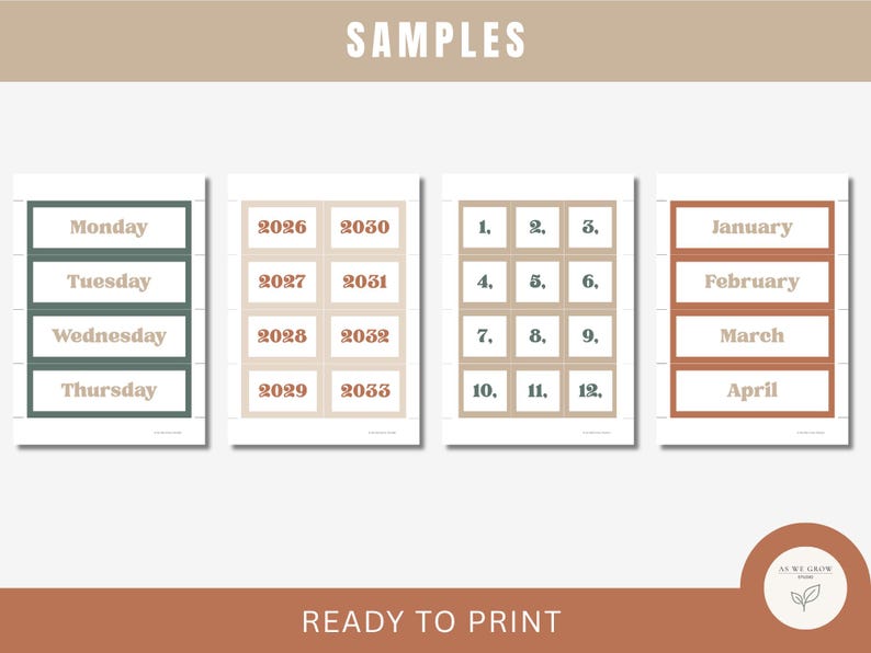 Editable Flip Calendar Printable | Calm Classroom Decor | Neutral Earth ...
