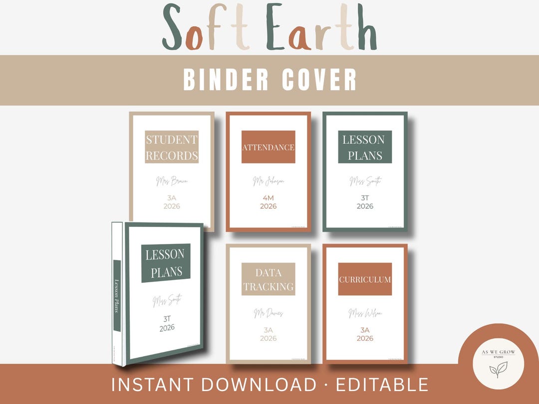 Editable Teacher Binder Covers & Spine Labels | Canva Template (digital ...