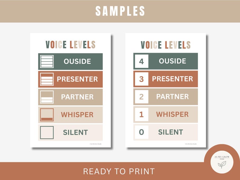Editable Voice Levels Poster | Calm Classroom Management, Soft Earth ...