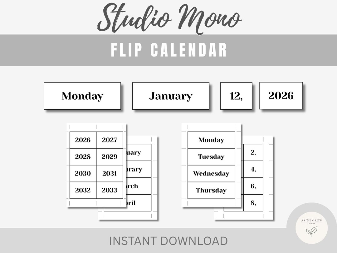 Flip Calendar Printable | Black & White High Contrast Classroom Decor ...