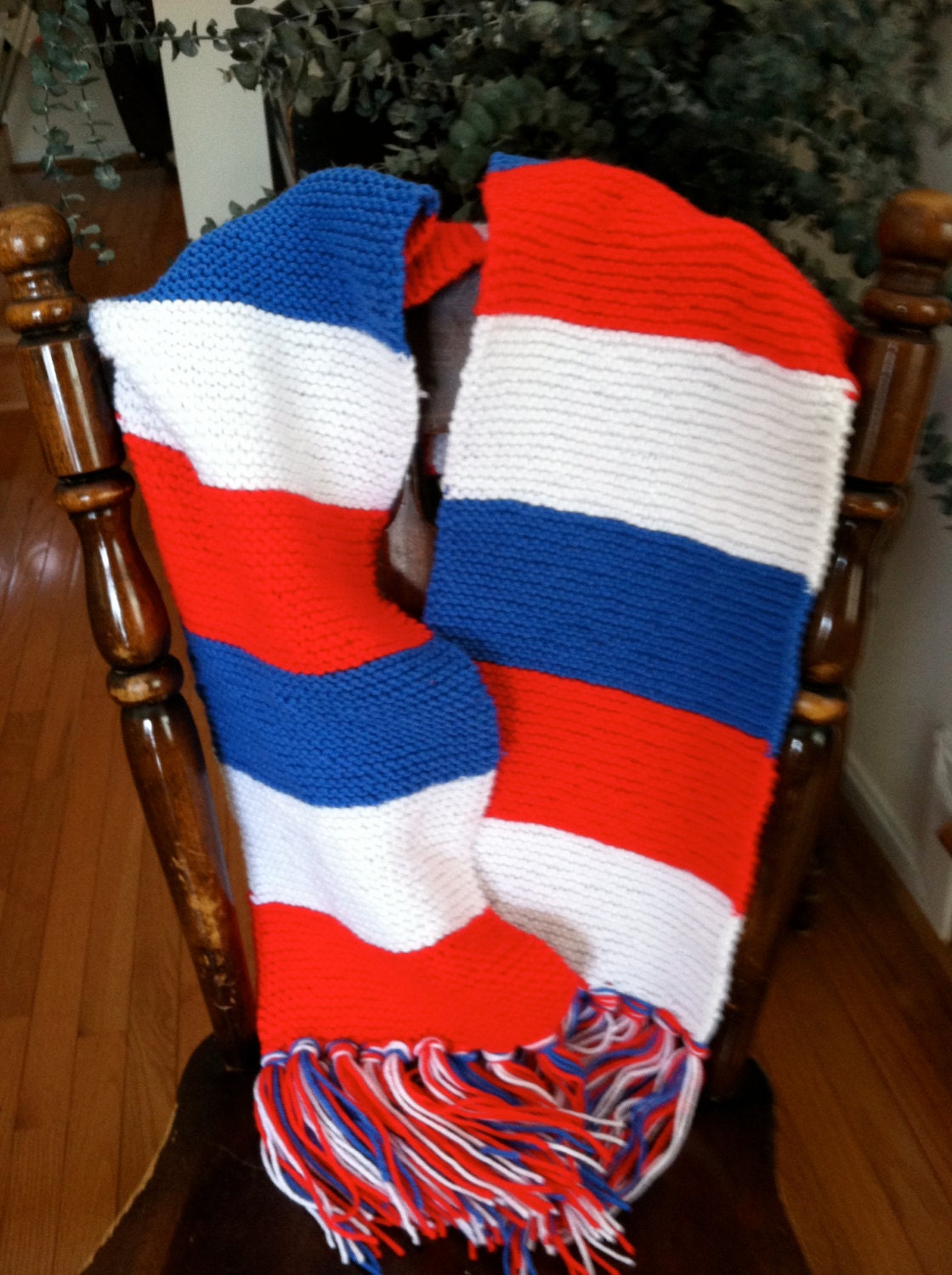 Knitted Red, White and Blue Scarf. 5 Feet Long X 8 Inches Wide. - Etsy
