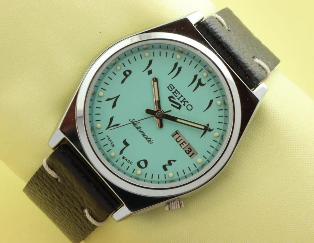 Vintage Seiko 5 Turquoise Arabic Dial Automatic Mens Working Wrist ...