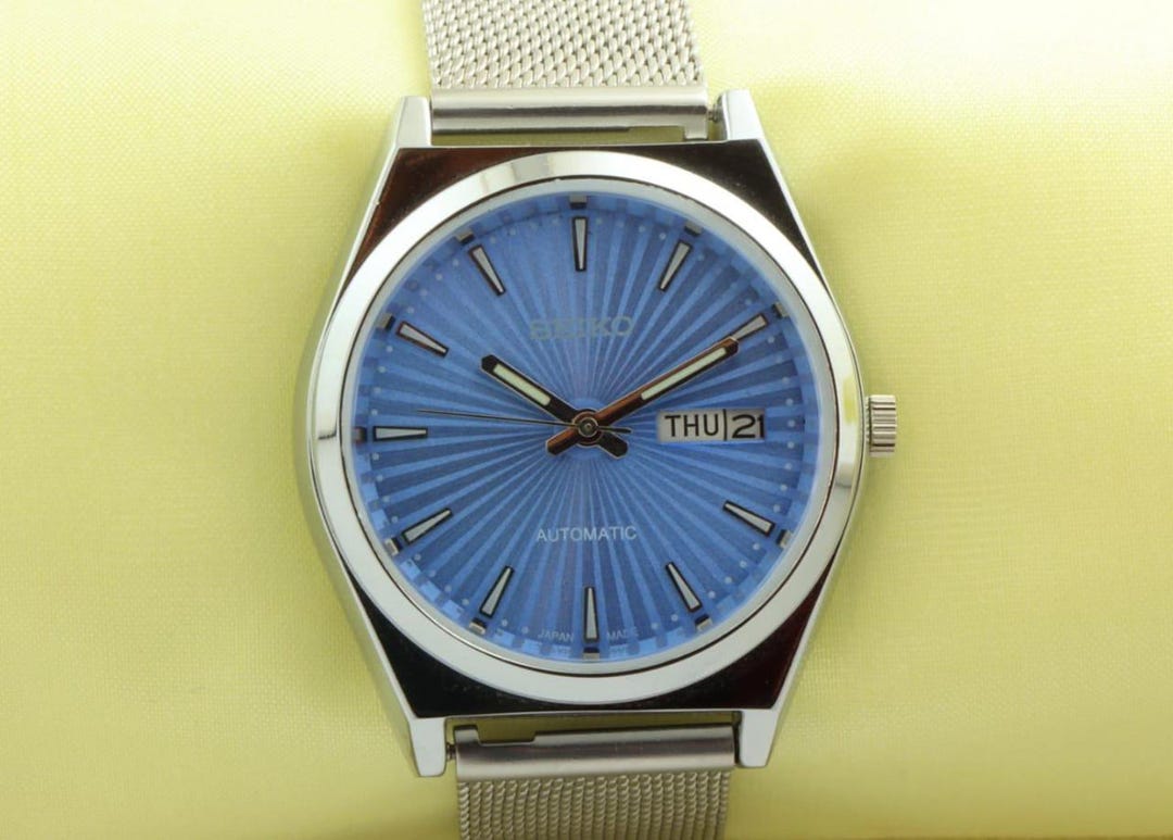 Vintage Seiko 5 Automatic Blue Sunburst Amazing Dial Mens Working Wrist ...