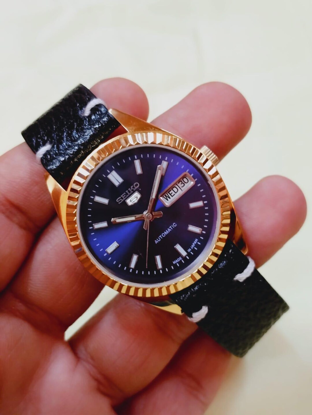 Collectible Seiko 5 Automatic Blue Retro Dial Mens Working Wrist Watch ...