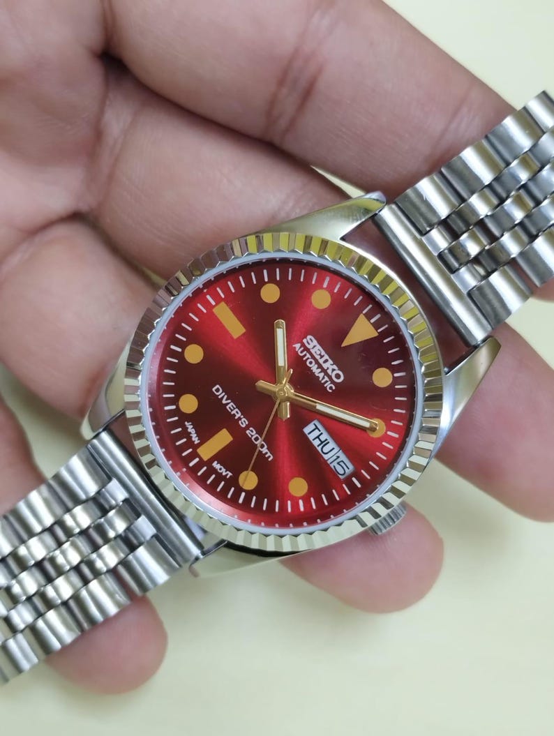 Collectible Seiko 5 Automatic Red Retro Dial Mens Working Wrist Watch ...