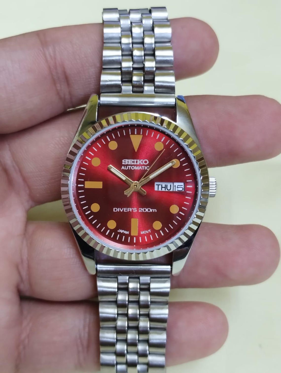 Collectible Seiko 5 Automatic Red Retro Dial Mens Working Wrist Watch ...