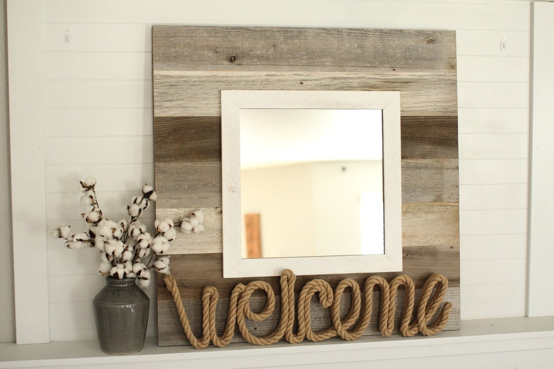 Slat Wood Wall Mirror - White Overly Decorative Mirror for Farmhouse or ...