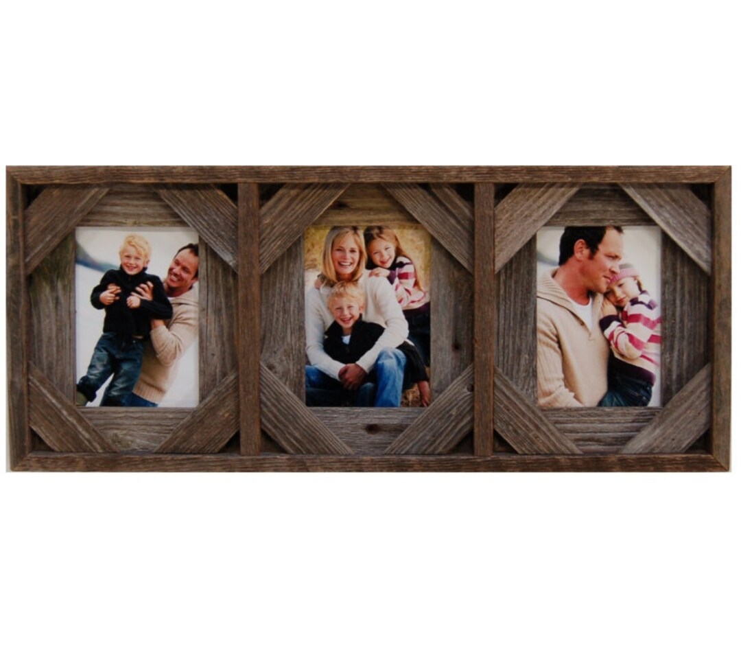 Reclaimed Wood Collage Picture Frame - Barnwood 3 Openings With Corner ...