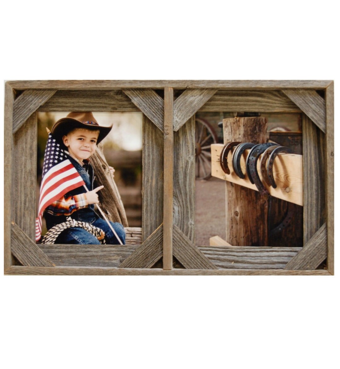 Collage Frame With Two Openings, Barnwood With Cornerblocks - Etsy