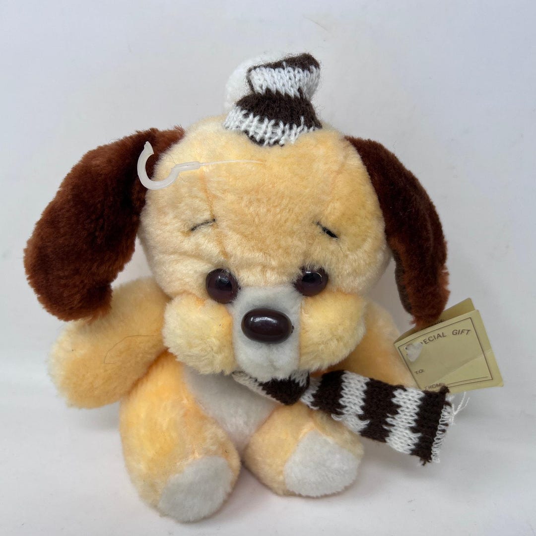 Dan Dee Vintage Puppy Dog Plush Tag Brown Striped Hat Scarf 1979 With ...