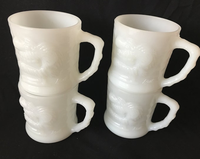 BC Comic Strip GROG Mug Set of Four 4 White Milk Glass - Etsy