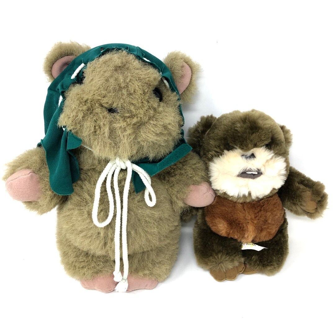 Disney Lucasfilms Ewok Star Wars Plush Set 8.5 Brown 12 Tan Green Cape ...