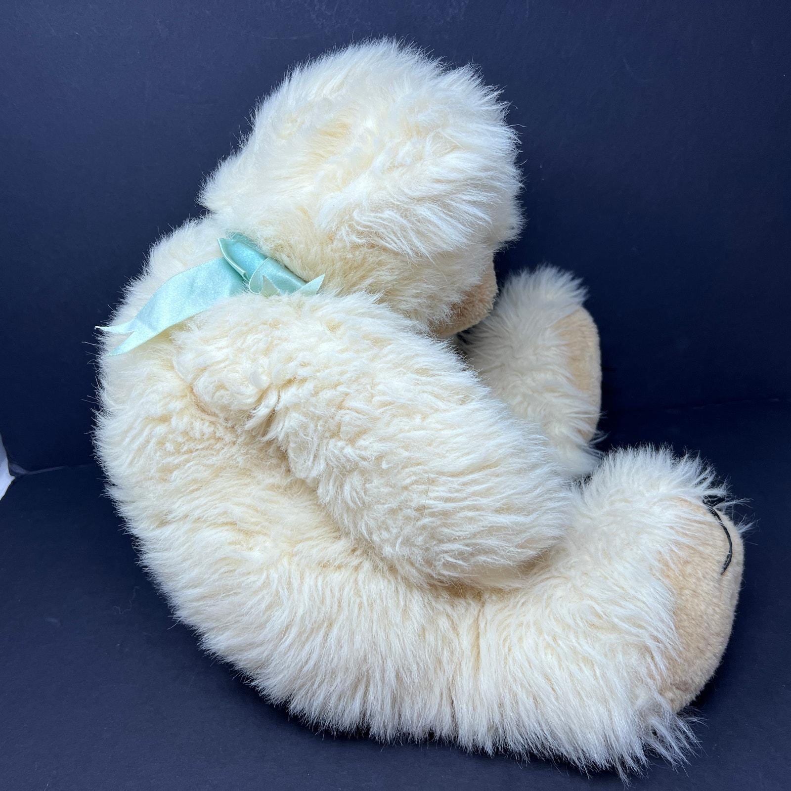 Floppy Friends Mervyn Teddy Bear Plush Cream 22 Lovey Blue Satin Bow ...