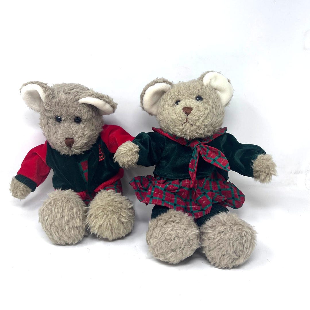 Christopher & Holly Vintage Teddy Bear Plush 12" Christmas Outfits 1994 ...