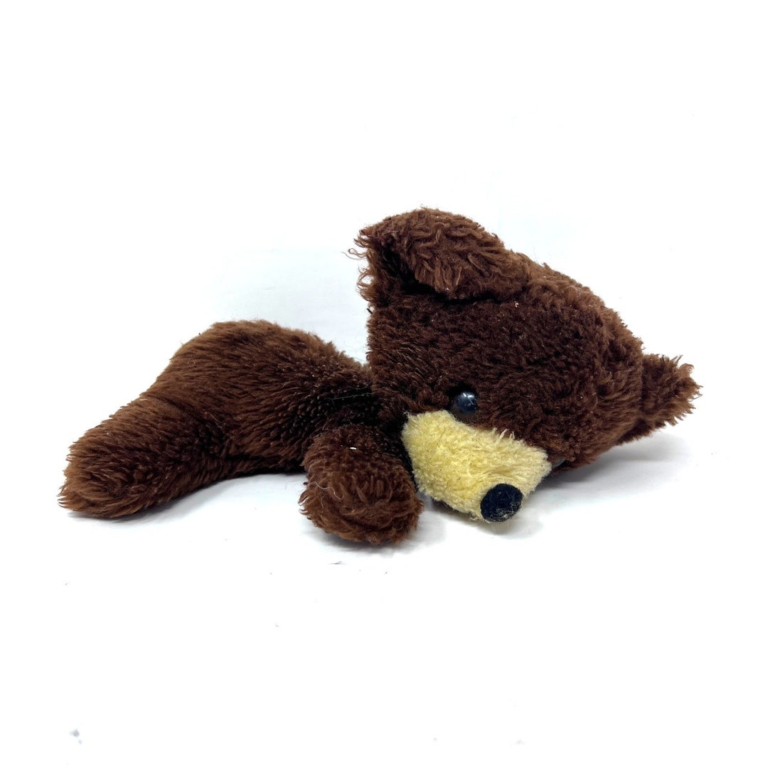 Vintage Teddy Bear Red Tongue Plush 7" Laying Down Nut Shell Stuffed ...