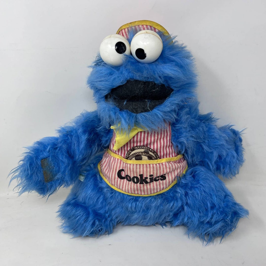 Knickerbocker Cookie Monster Plush Rattle Eyes Striped Apron VTG Sesame ...