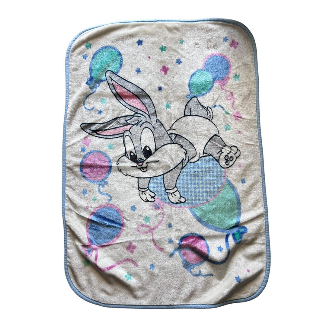 Baby Looney Tunes Bugs Bunny Crib Blanket Fleece Throw Balloons Vintage ...