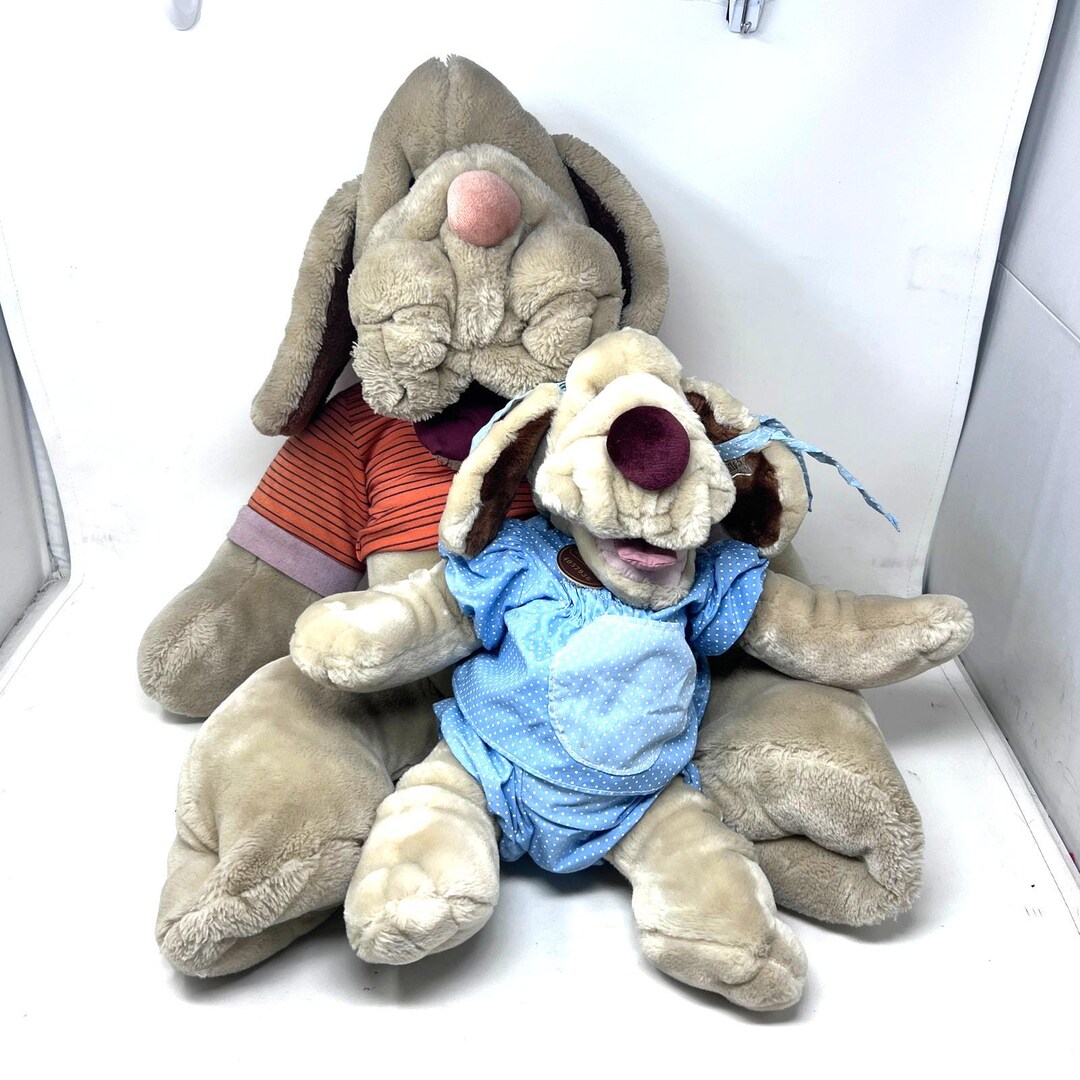 Wrinkles Dog Puppet Plush Lot of 2 Girl Blue Dot Outfit 17" Large 28 ...