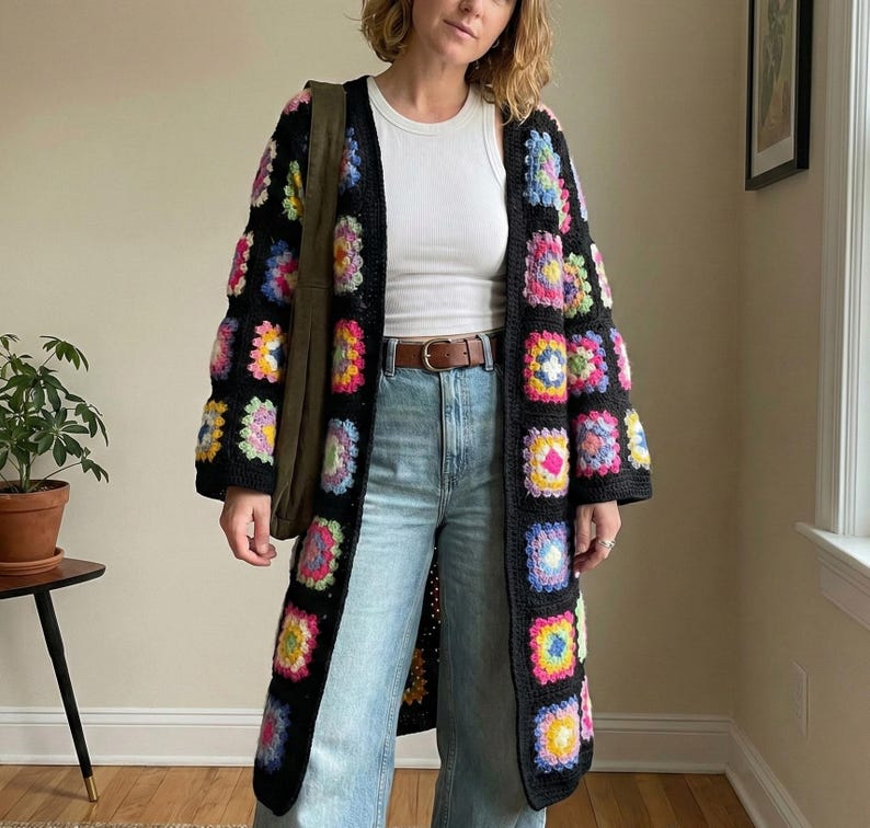 Granny Square Cardigan Crochet Pattern PDF | Long Patchwork Duster ...