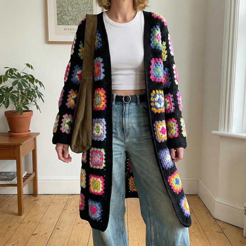 Granny Square Cardigan Crochet Pattern PDF | Long Patchwork Duster ...