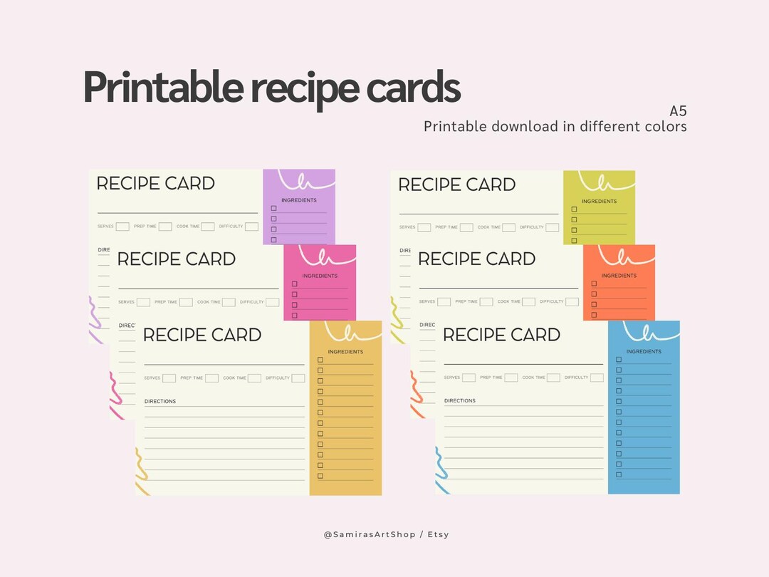 Printable A5 Recipe Cards | Minimalist Design | Instant Download ...
