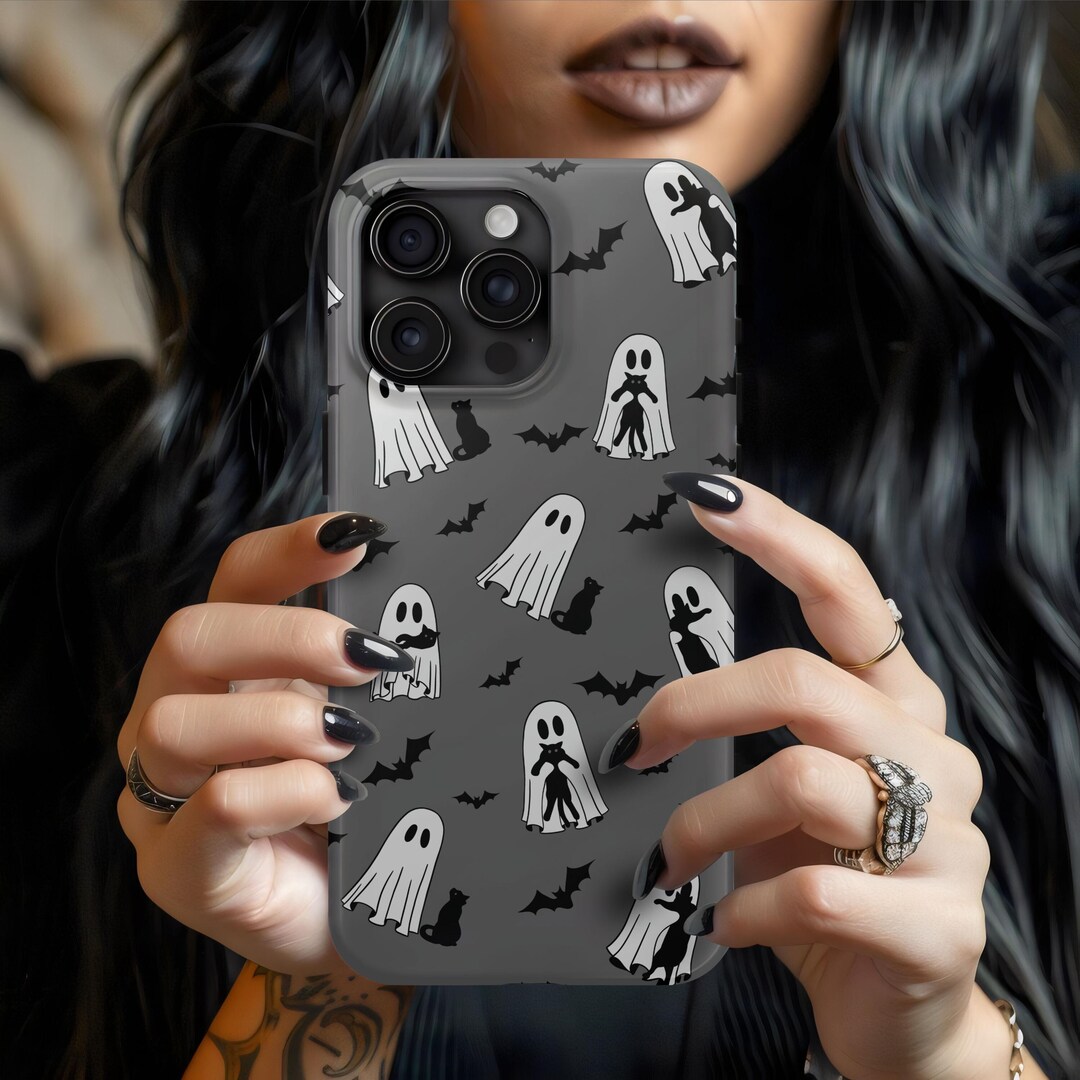 Cute Ghosts With Black Cats and Bats Phone Case, Halloween Phone Case ...