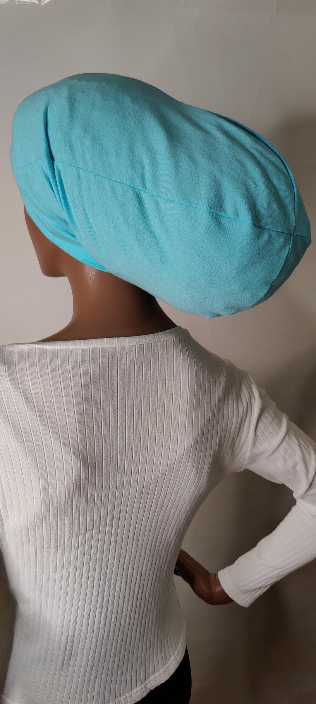 Blue Locs Beanie, Hat for Dreads, Cotton Jersey Knit Dreadlocks Wrap ...