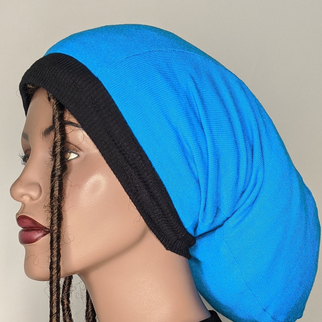 Reversible Beanie, Dreads Hat, Locs Wrap, Blue & Black Sweater Knit ...