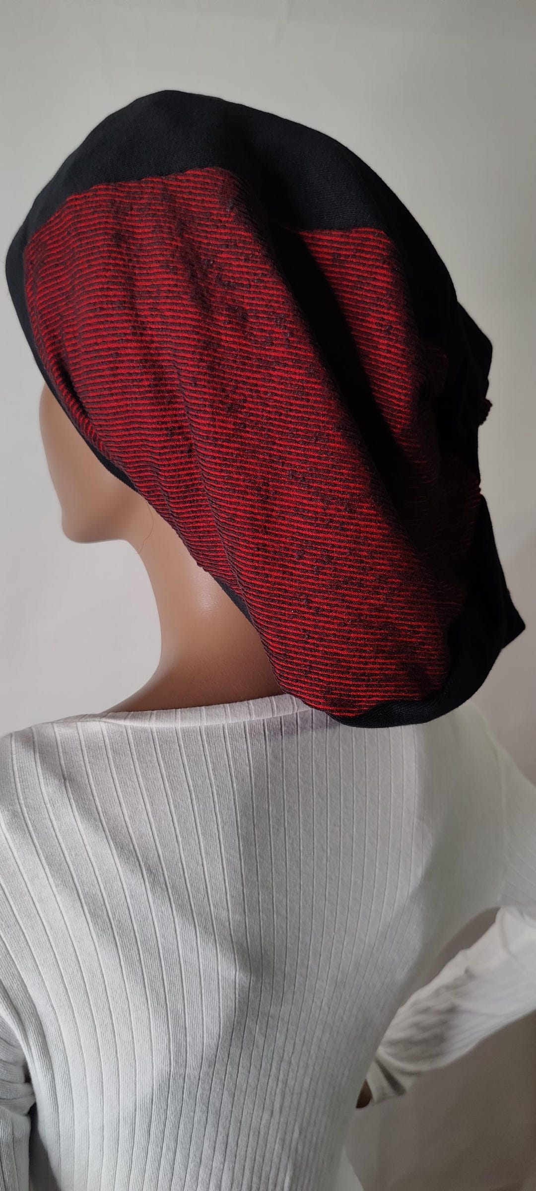 Beanie for Dreads, Red & Black Jersey Knit Locs Tam Hat, Dreadlocks ...