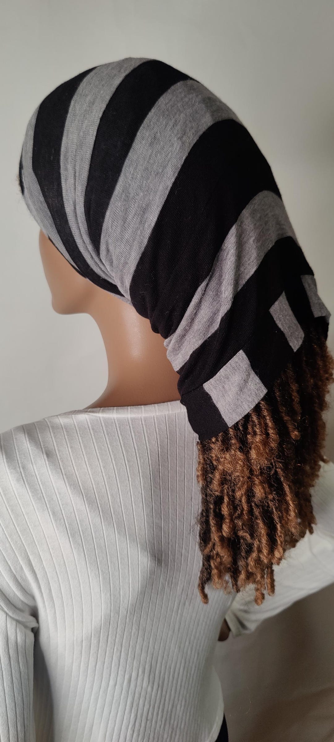 Wide Stripe Dreads Tube Band, Dreadlocks Hair Wrap, Black & Grey ...