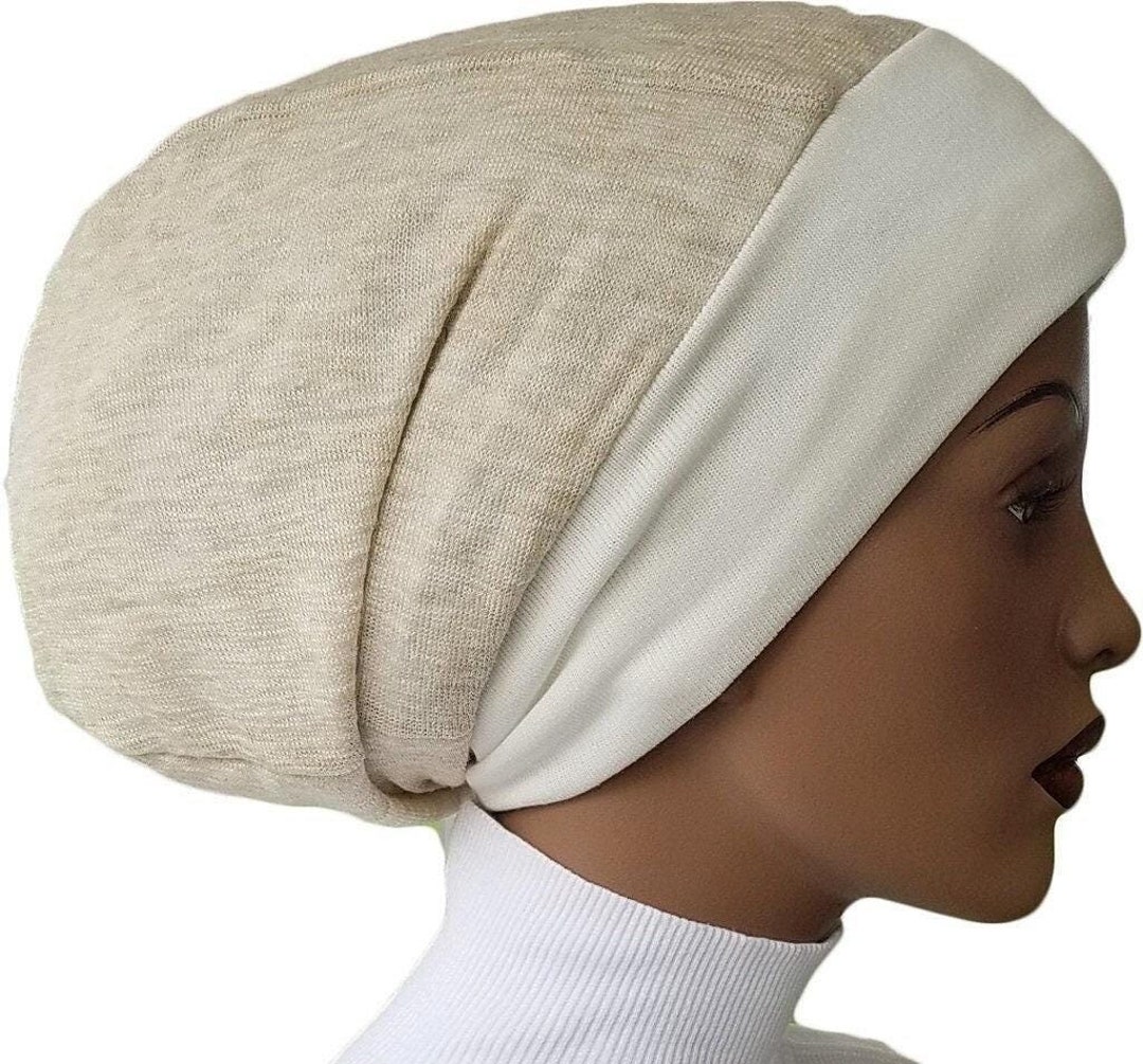 Sweater Knit Beanie, Hat for Locs, Beige & off White Dread Sock: Size M ...