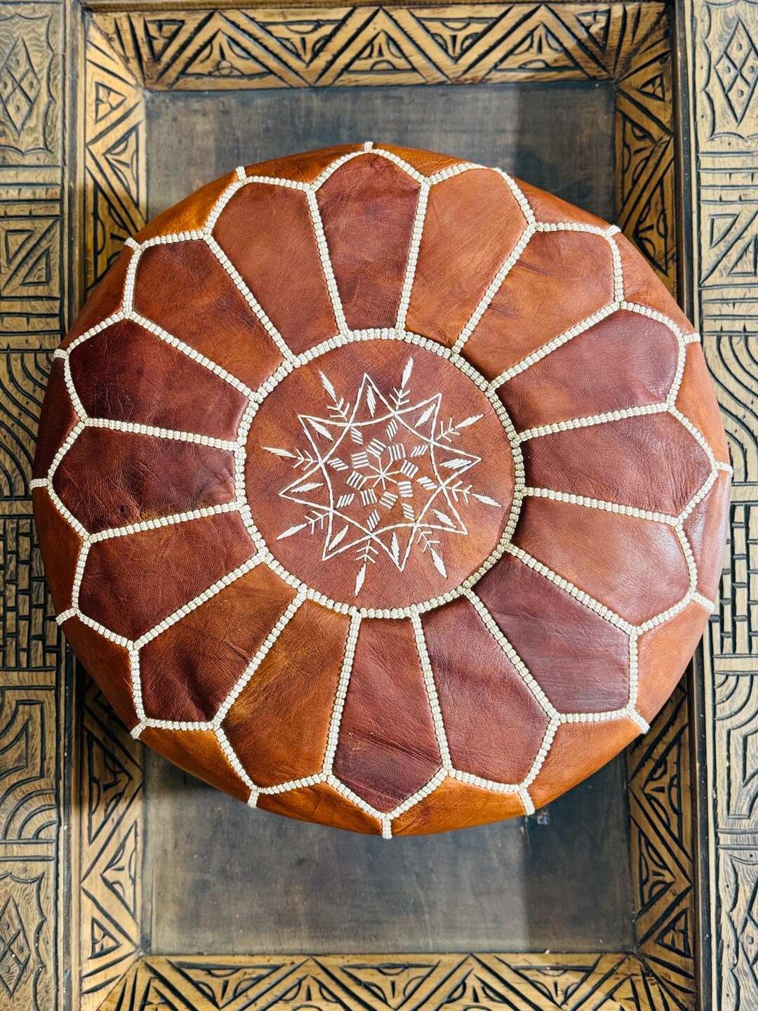 Moroccan POUF BROWN Leather Pouf Ottoman Pouf Morrocan Leather Pouf ...