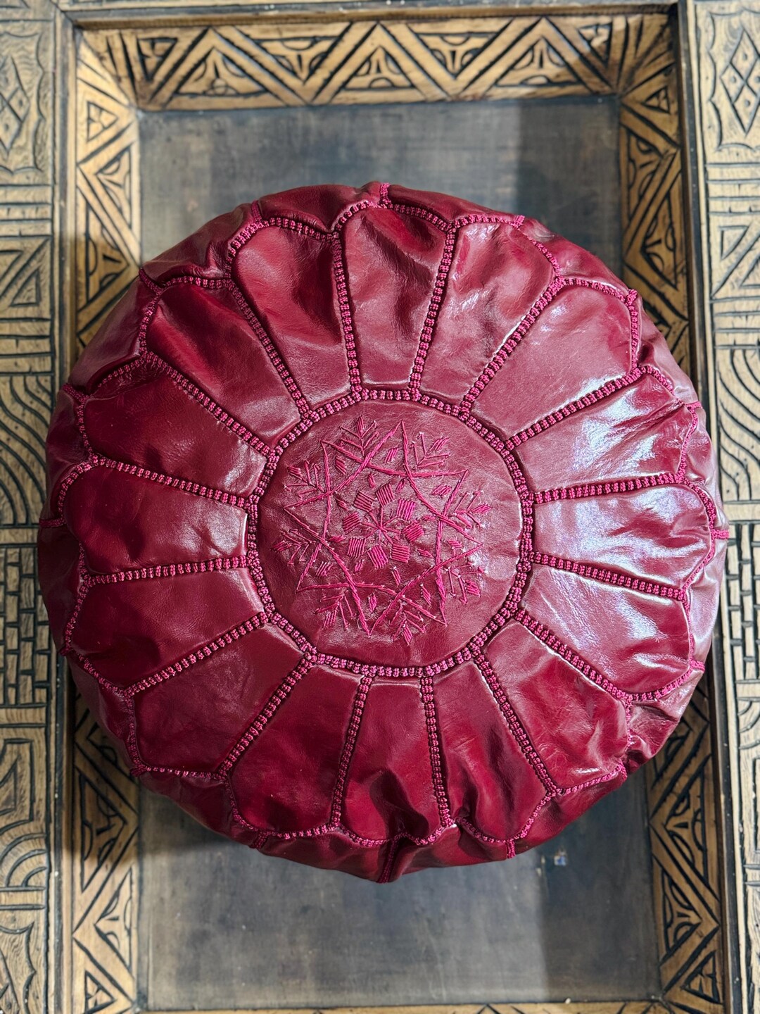 Moroccan POUF RED Leather Pouf Ottoman Pouf Morrocan Leather Pouf ...