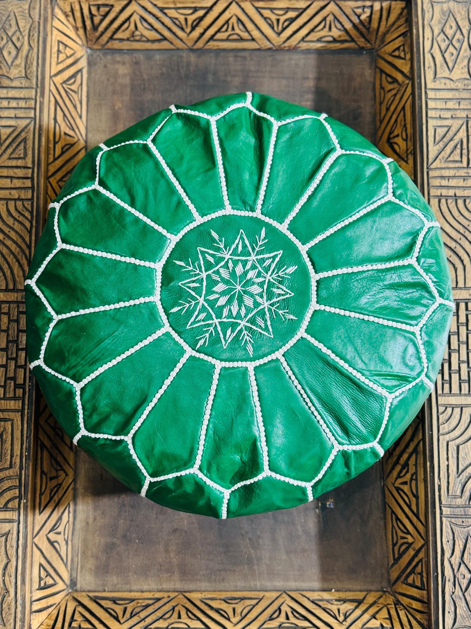 Moroccan POUF GREEN Leather Pouf Ottoman Pouf Morrocan Leather Pouf ...