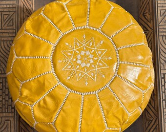 Moroccan POUF BROWN Leather Pouf Ottoman Pouf Morrocan Leather Pouf ...