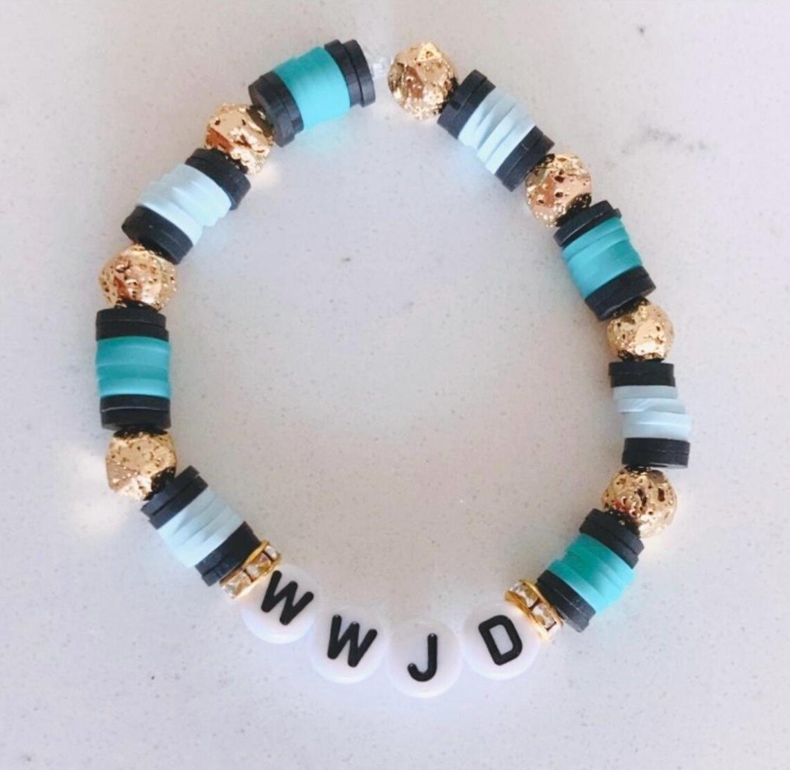 WWJD Clay Bead Bracelet, Set of 3, Blue, Teal and Black Bracelets ...