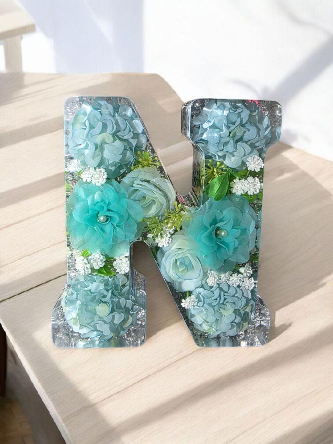 Personalized Artificial Flower Resin Letter | Handmade Alphabet Initial ...