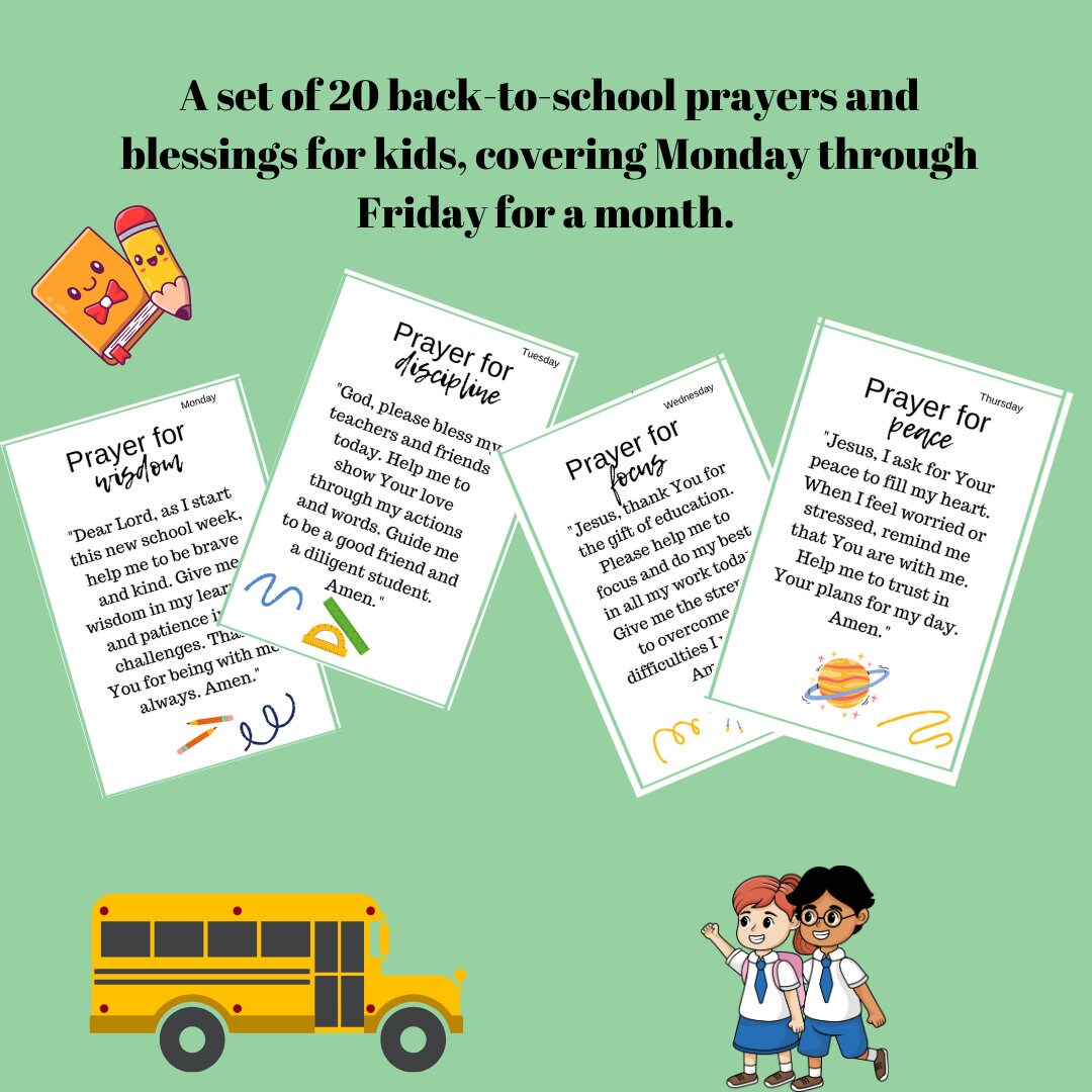 One Month of Back-to-school Prayers Monday-friday Prayer Cards for Kids ...