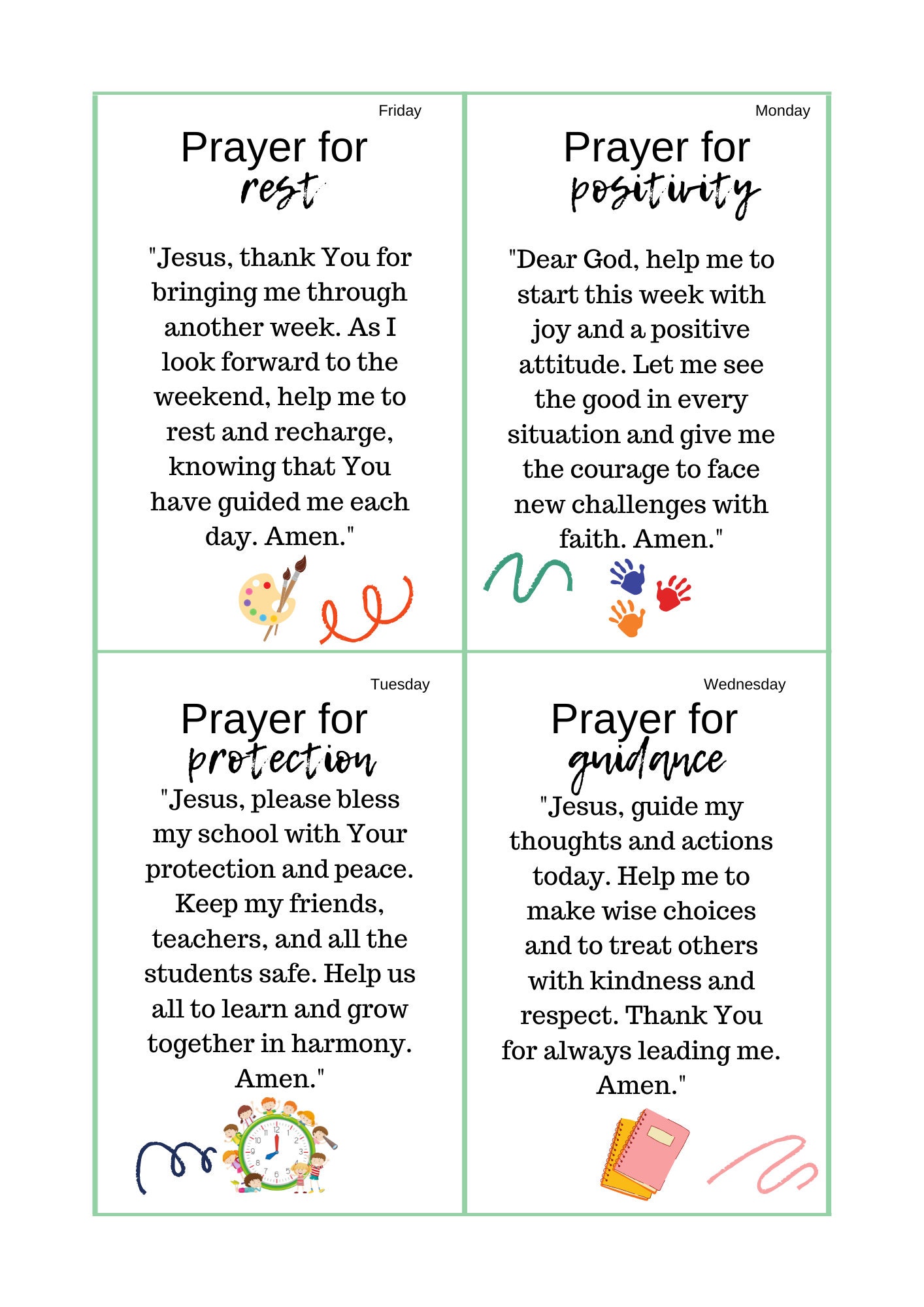One Month of Back-to-school Prayers Monday-friday Prayer Cards for Kids ...