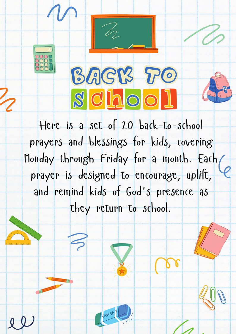 One Month of Back-to-school Prayers Monday-friday Prayer Cards for Kids ...