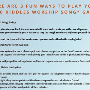 100 Worship Song Riddles Game Fun Guess Sing Digital Download for ...