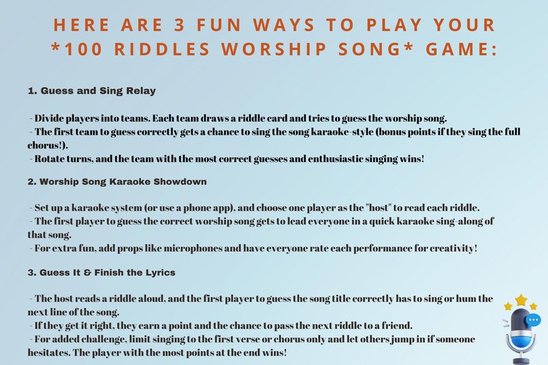 100 Worship Song Riddles Game Fun Guess Sing Digital Download for ...