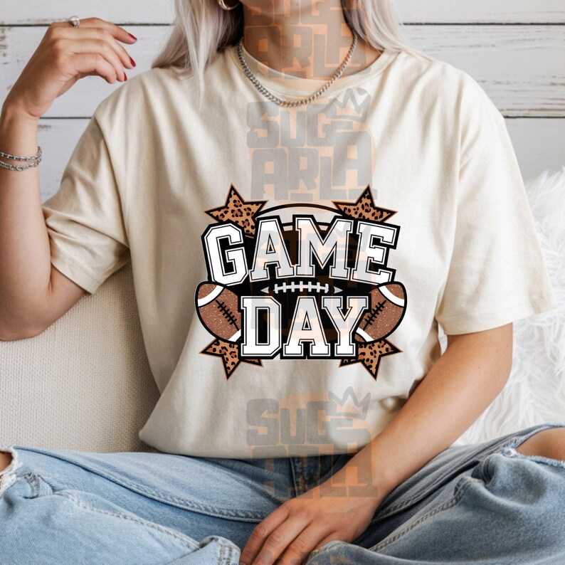 Game Day Football PNG, Preppy Football Shirt Design, Glitter Football ...